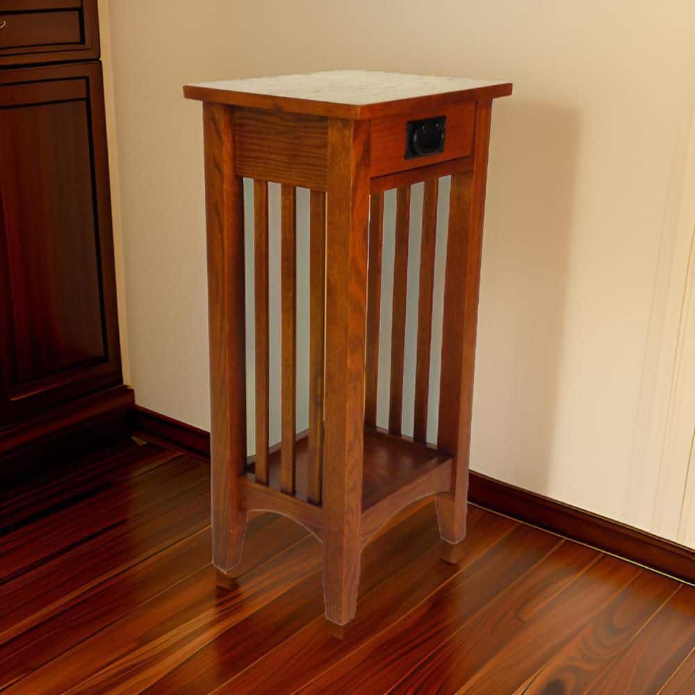 Benjara Oak Brown Rectangular Wooden 15 in. Pedestal Stand with 1 ...