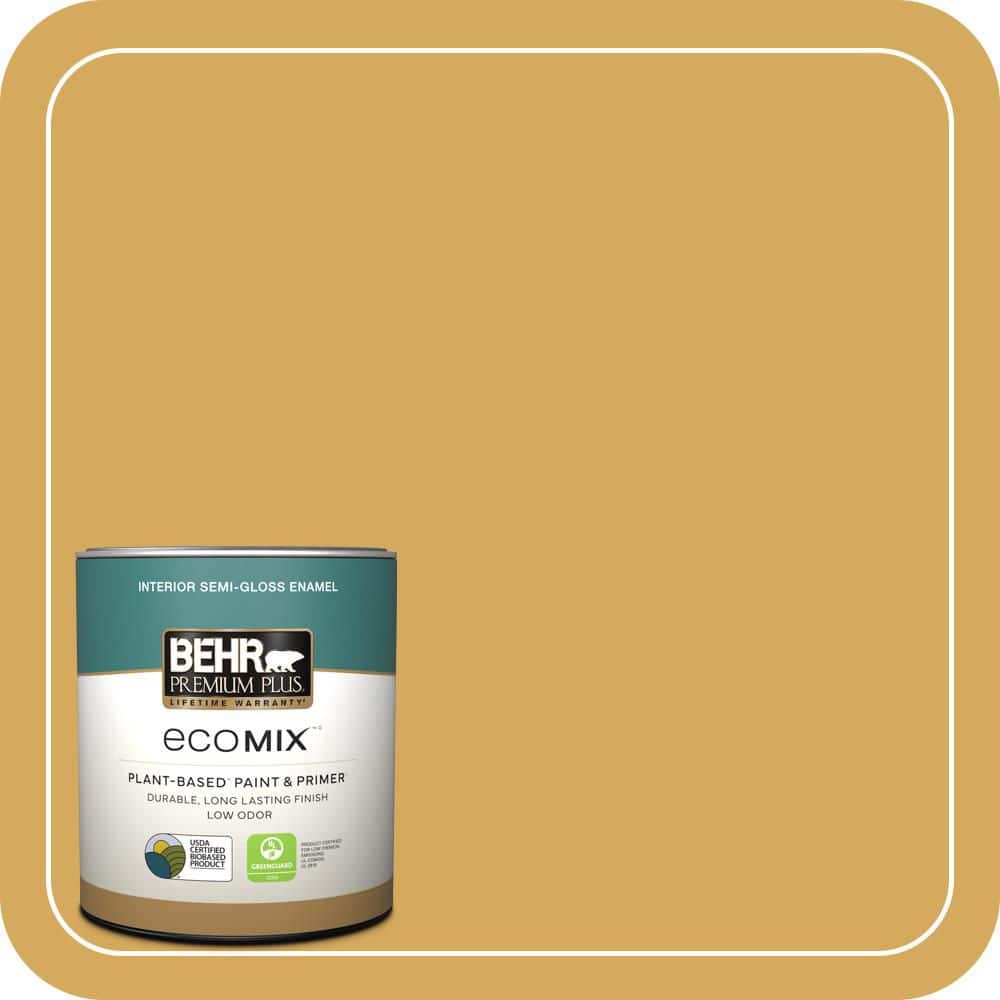 BEHR PREMIUM PLUS 1 qt. #340D-5 Galley Gold Semi-Gloss Enamel EcoMix ...