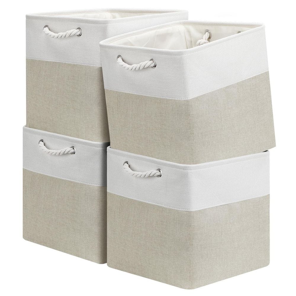 Beige 13 in. x 13 in. Linen Decorative Basket Set of 4 Z0CHVNCJND - The ...