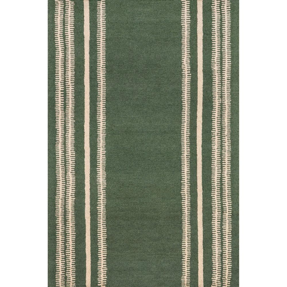 RUGS USA Kari Striped Wool Dark Green 10 ft. x 14 ft. Indoor/Outdoor ...