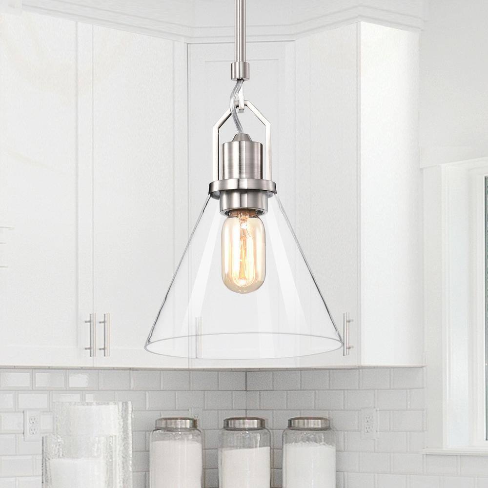 Edvivi Aria 8 in. 1-Light Brushed Nickel Modern Mini Pendant Light with ...