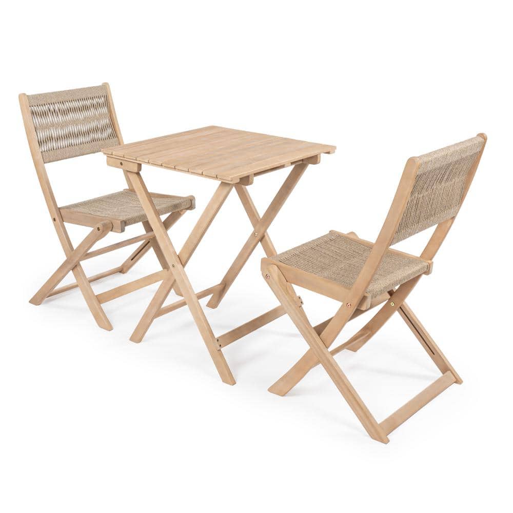 JONATHAN Y Javea Modern Coastal 3-Piece Acacia Wood Outdoor Folding Bistro Set, Cream/Light Teak ...