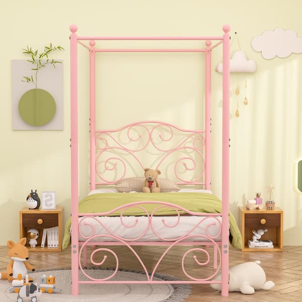 Pink canopy bed queen store