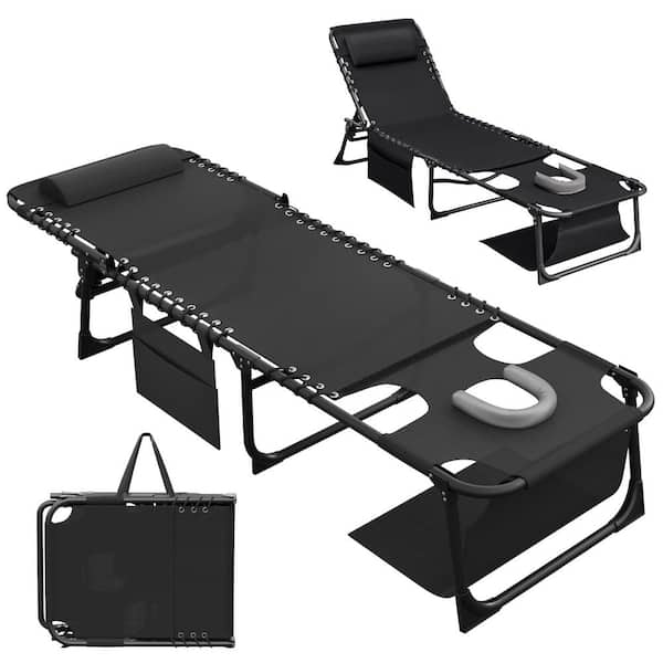 Tozey Metal Folding Outdoor Chaise Lounge with Face Hole, 5-Position ...