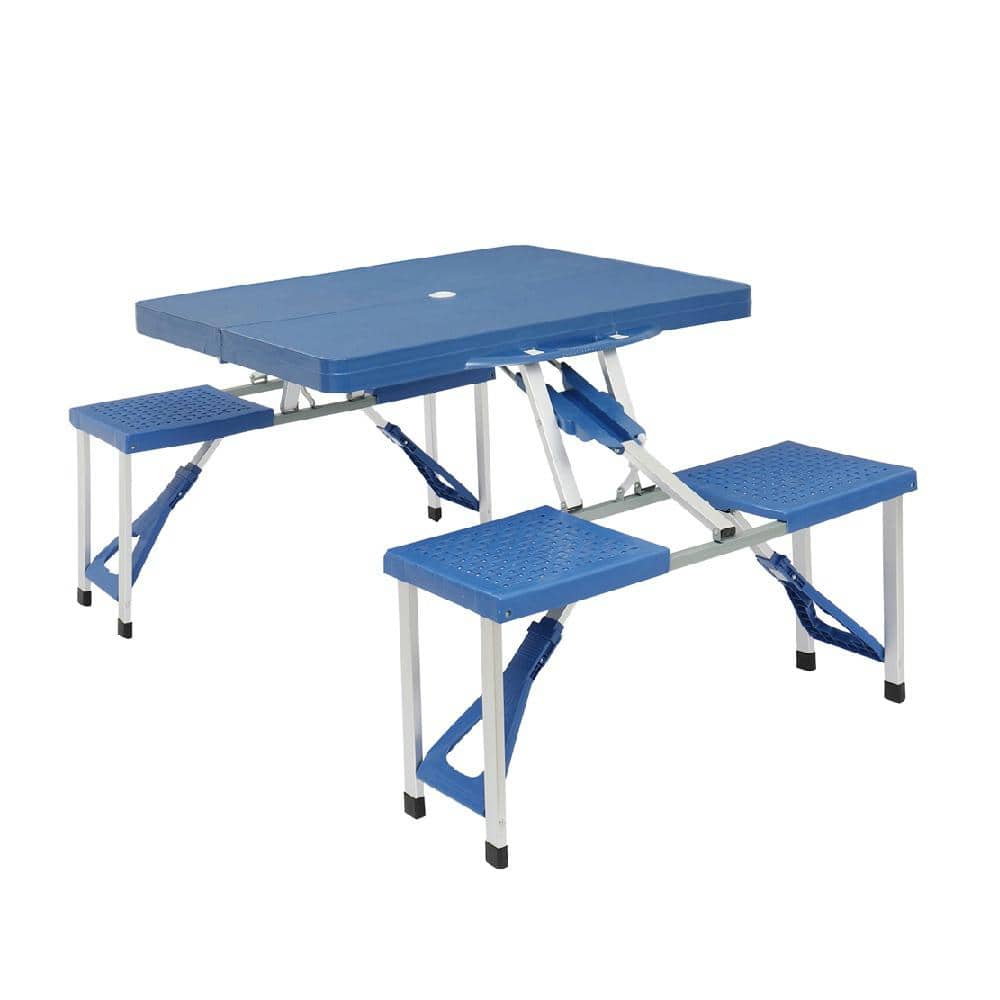 Misopily 33.46 in. Blue Rectangle Polystyrene Portable Folding Picnic ...