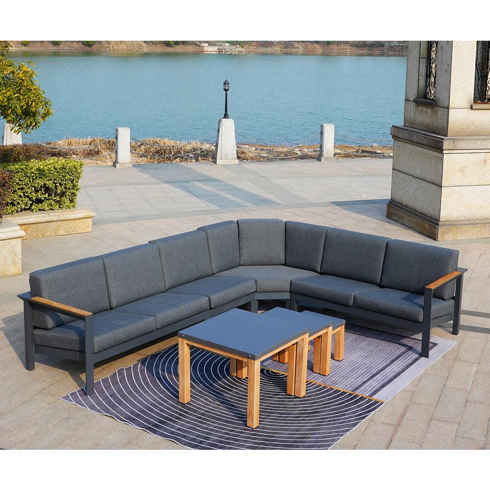 DIRECT WICKER Aliya 7-Piece Aluminum Patio Conversation Set Nesting ...
