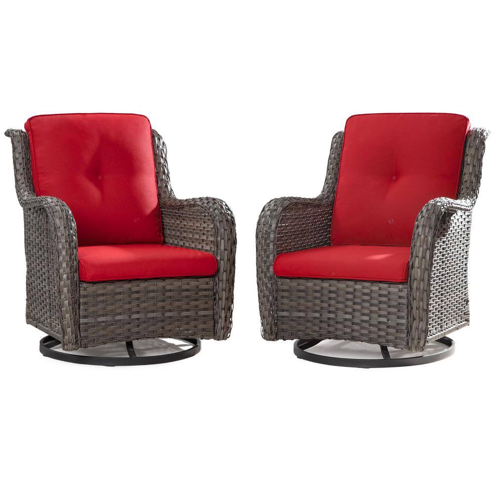 JOYSIDE Wicker Outdoor Rocking Chair Patio Swivel with Red Cushions (2 ...