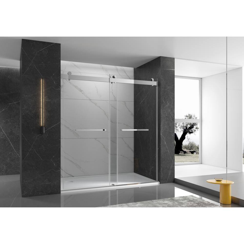 MCOCOD 48 in. W x 76 in. H Double Sliding Frameless Shower Door in Chrome with Soft-Closing and ...