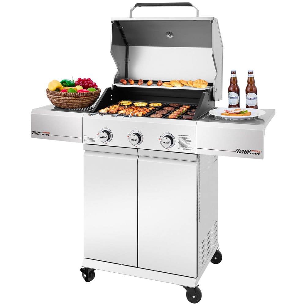Royal Gourmet Premium Stainless Steel 3-Burner Gas Grill, Cabinet Style ...