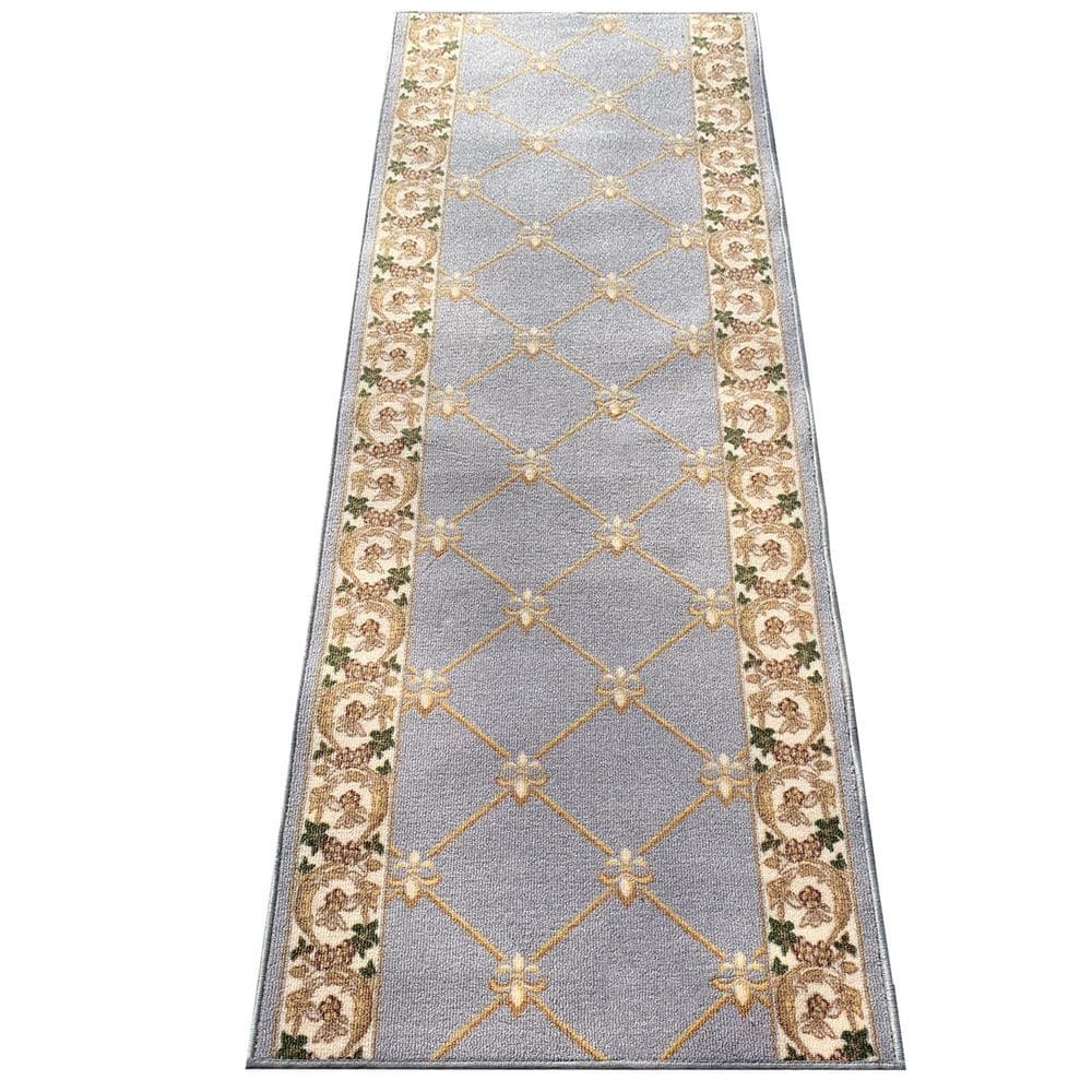 PLAYA RUG Fleur De Lis French Gray 31 in. W x 30 ft. L Runner Rug/Stair ...