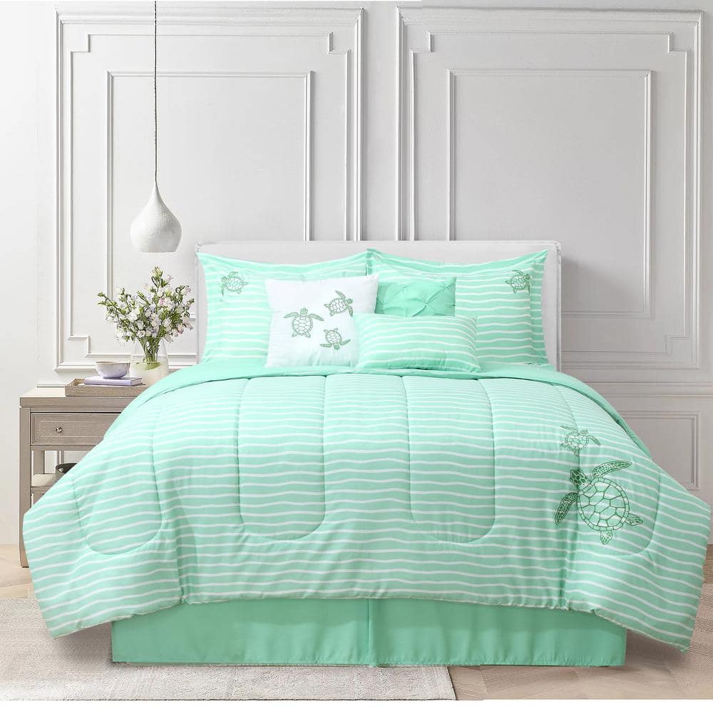 Harper Lane Beach Vibe Embroidered Microfiber Mint 7-Piece Comforter ...