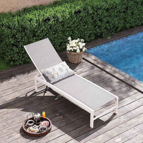 Pellebant Patio White 1-Piece Metal Outdoor Reclining Adjustable Chaise ...