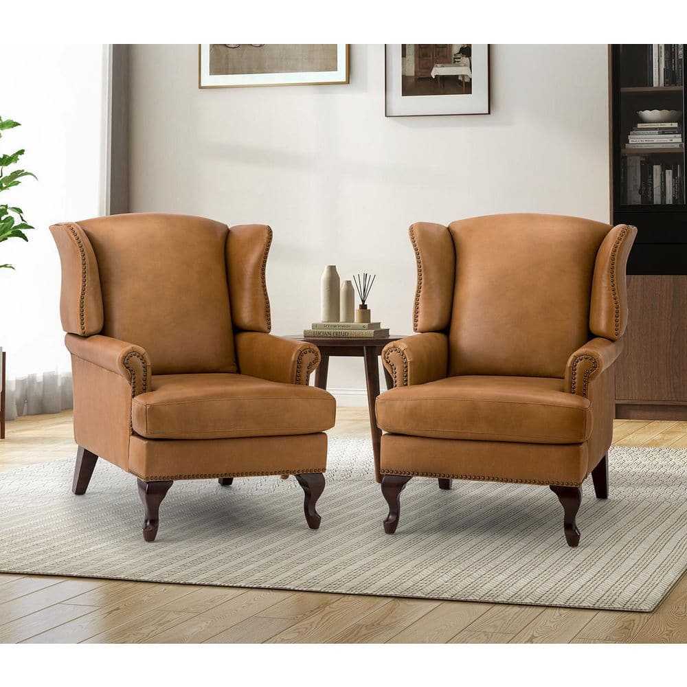 JAYDEN CREATION Johannes 33 in. Traditional Camel Button-Tufted Genuine ...
