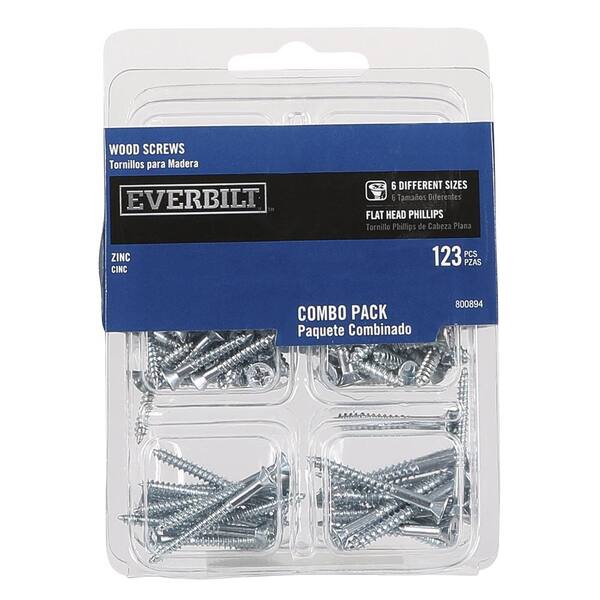 Everbilt Zinc-Plated Wood Screw Combo Pack (123-Piece per Bag) 800894 ...