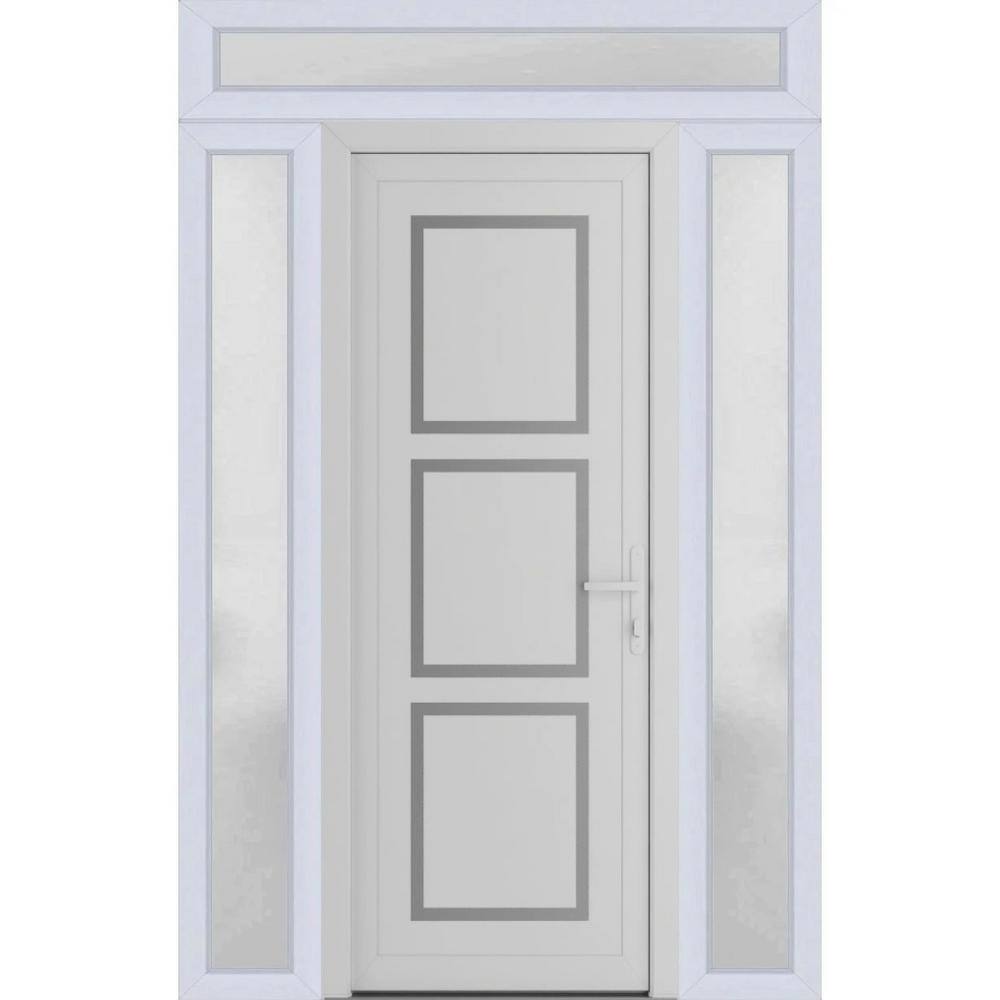 VDOMDOORS 60 in. x 80+14 in. Left-hand/Inswing Frosted Glass White Silk ...
