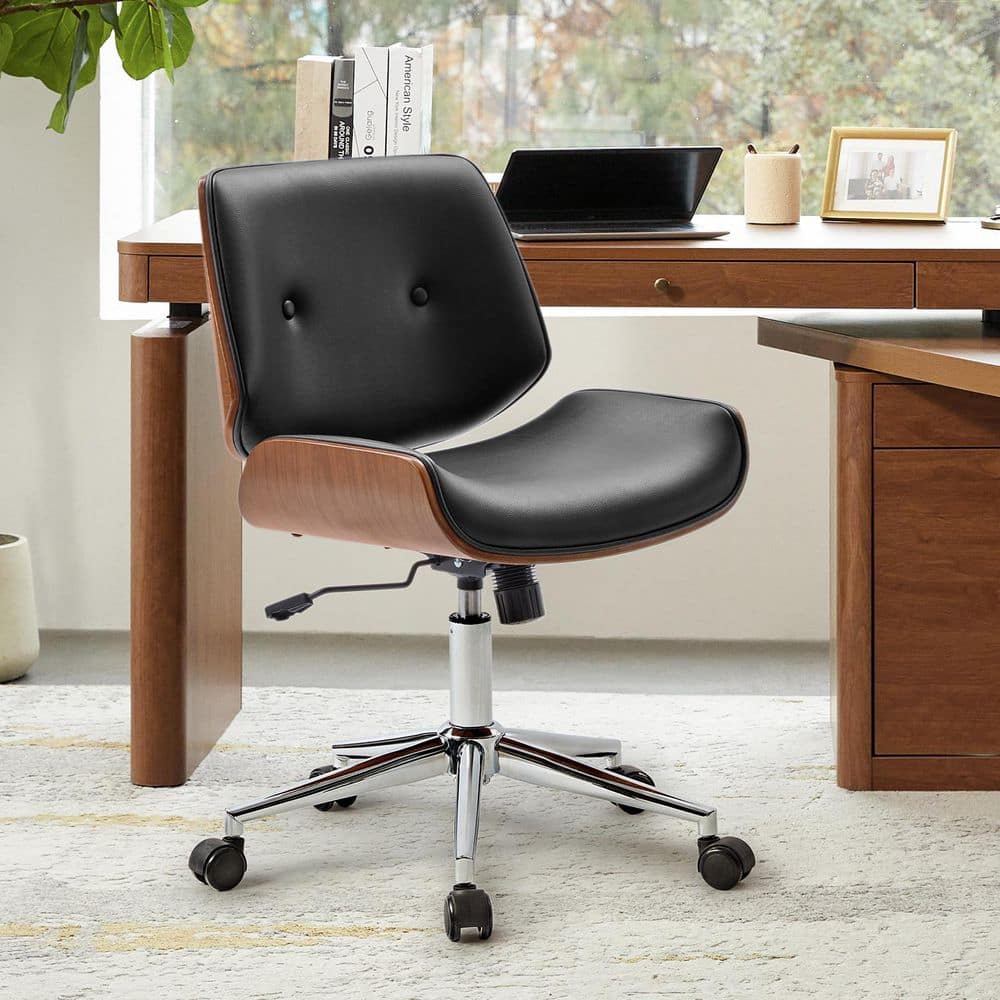 JAYDEN CREATION Ziv Faux Leather Ergonomic Adjustable Height Armless ...
