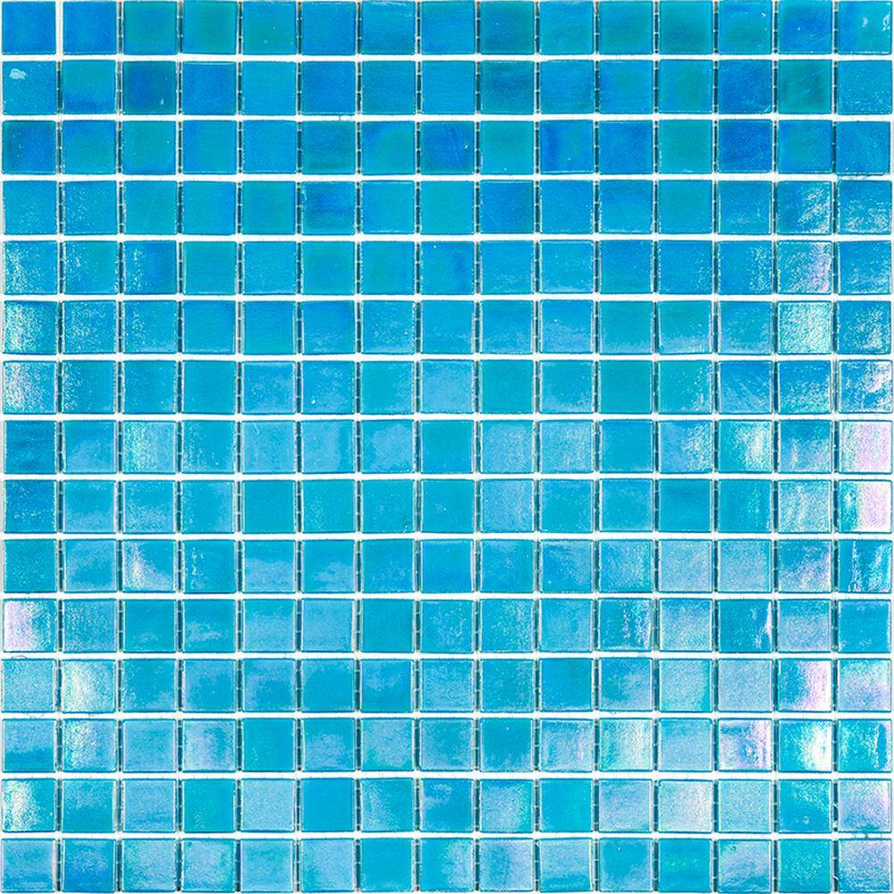 Apollo Tile Nacreous 12 in. x 12 in. Glossy Cyan Blue Glass Mosaic Wall ...