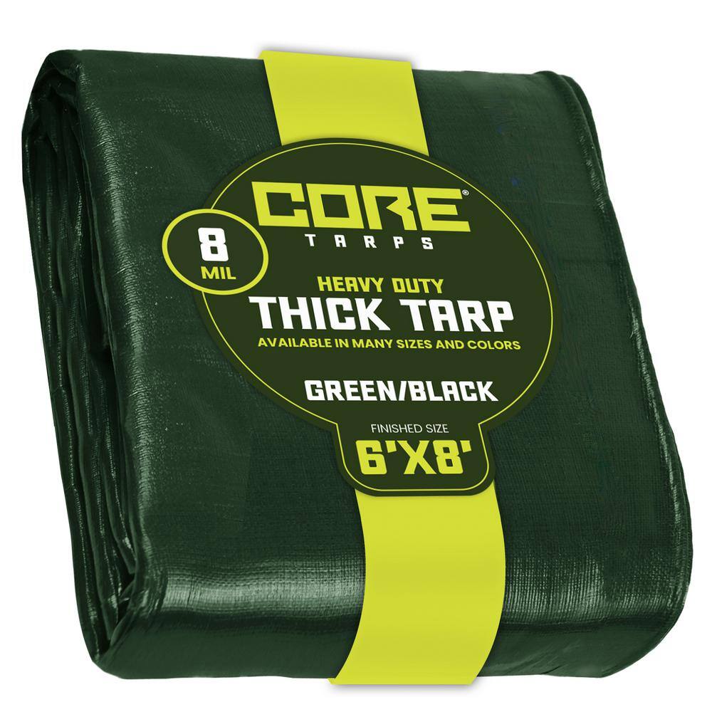 CORE TARPS 6 ft. x 8 ft. Green/Black 8 Mil Heavy Duty Polyethylene Tarp ...