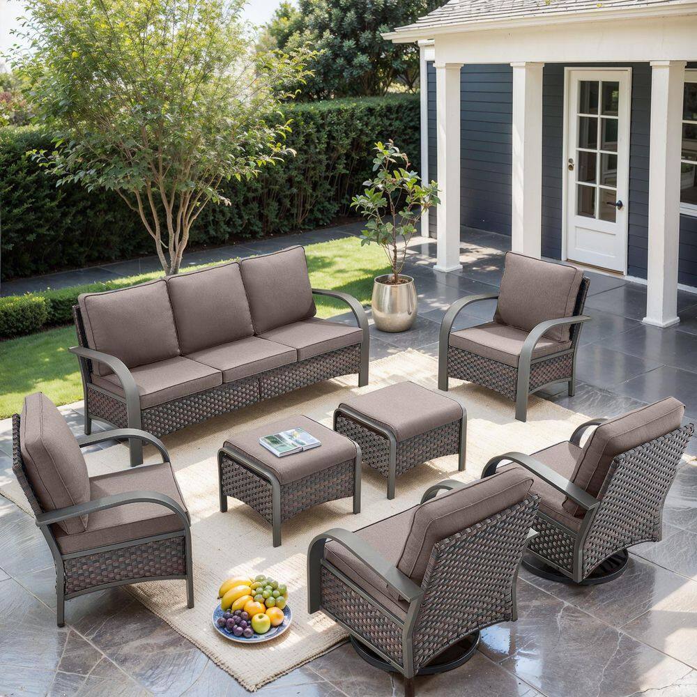 Gymojoy Carlos 7-Piece All-Weather Brown Wicker Patio Conversation Set ...