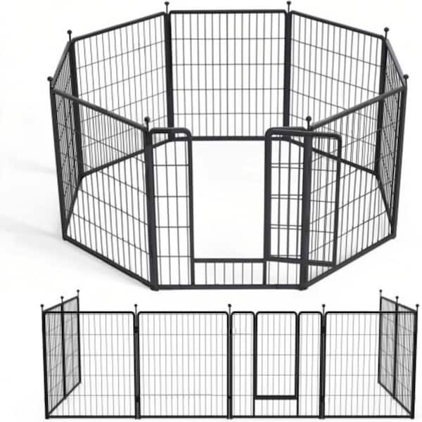 Tidoin 32 in. 8 Panels Black Metal Heavy Duty Portable Garden Fence Pet ...