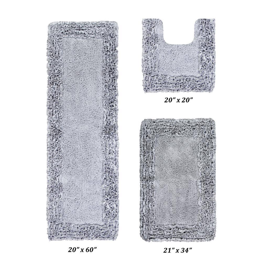Better Trends Shaggy Border Collection 3 Piece Silver 100% Cotton Bath ...