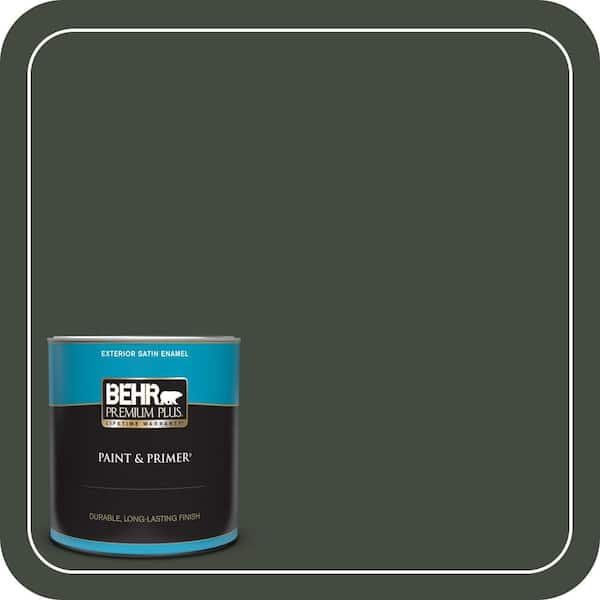 BEHR PREMIUM PLUS 1 qt. #BXC-12 Deep Forest Satin Enamel Exterior Paint ...