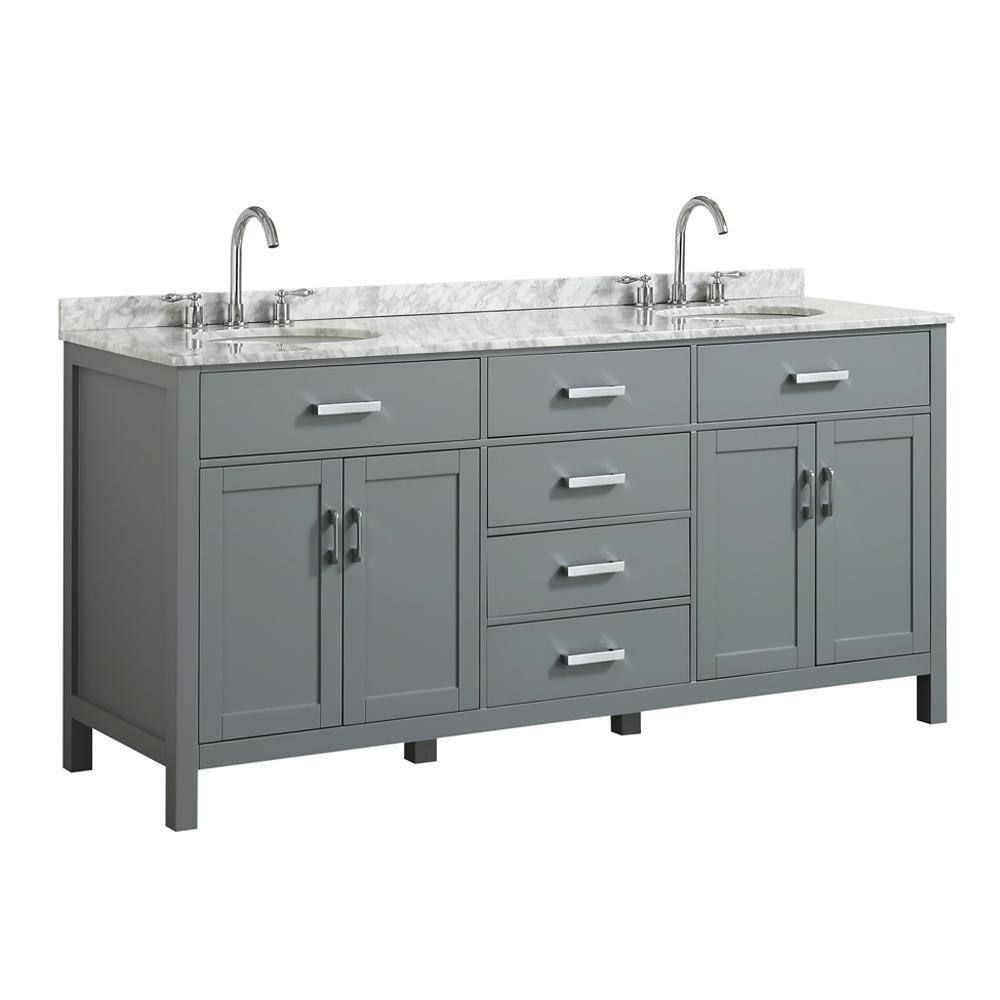 BEAUMONT DECOR Hampton 73 in. W x 22 in. D Bath Vanity in Grey with ...