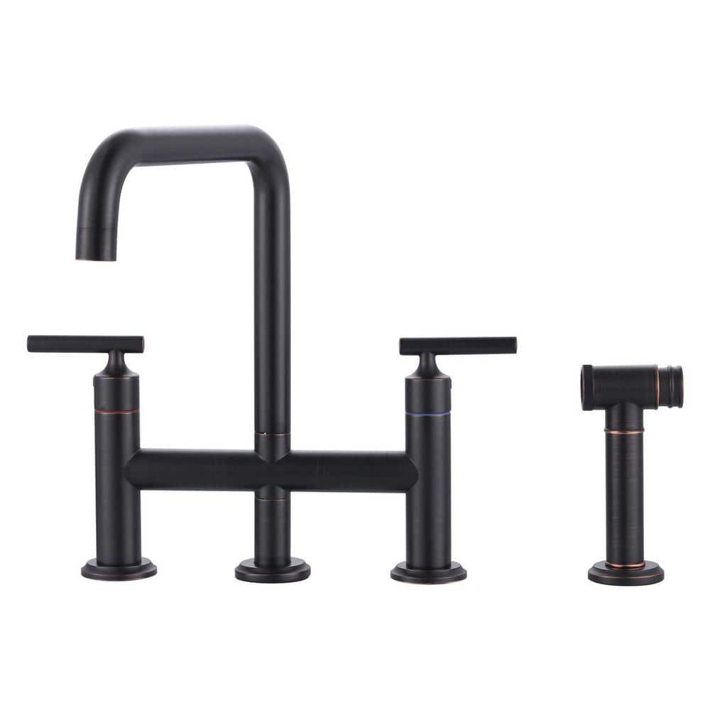 ALEASHA Minimalist Double Handle Bridge Kitchen Faucet with 27.5 in ...