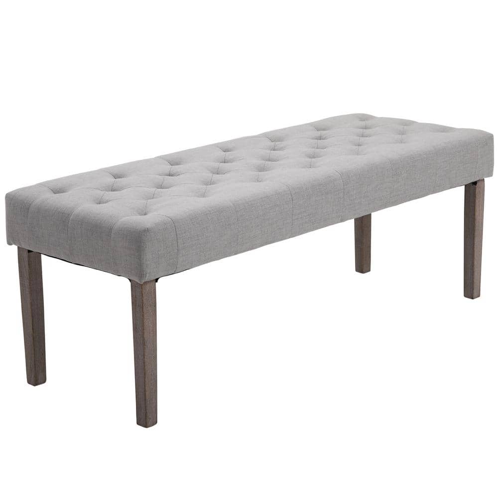 HOMCOM Blue Polyester Tufted Hallway Upholstered Bench with Wooden Legs ...