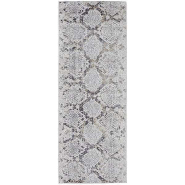 HomeRoots 2 ft. x 8 ft. Gray, Silver Floral Runner Rug 2000567331 - The ...