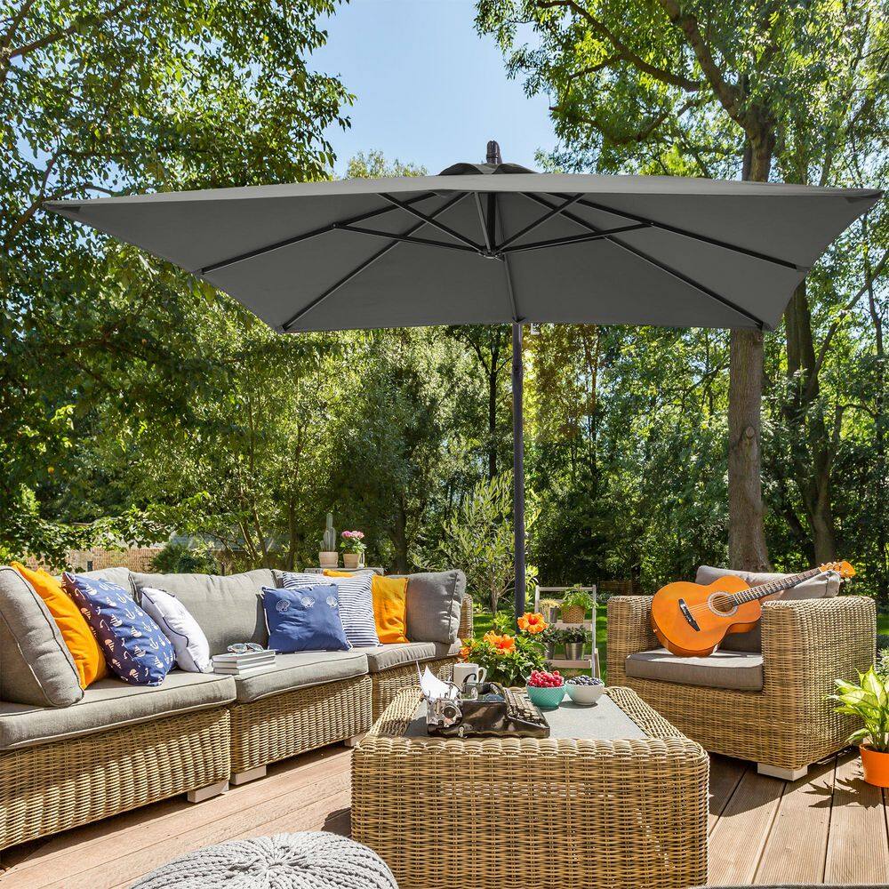 JOYESERY 8.2 ft. Steel Pole and Ribs Square Outdoor Cantilever Offset ...