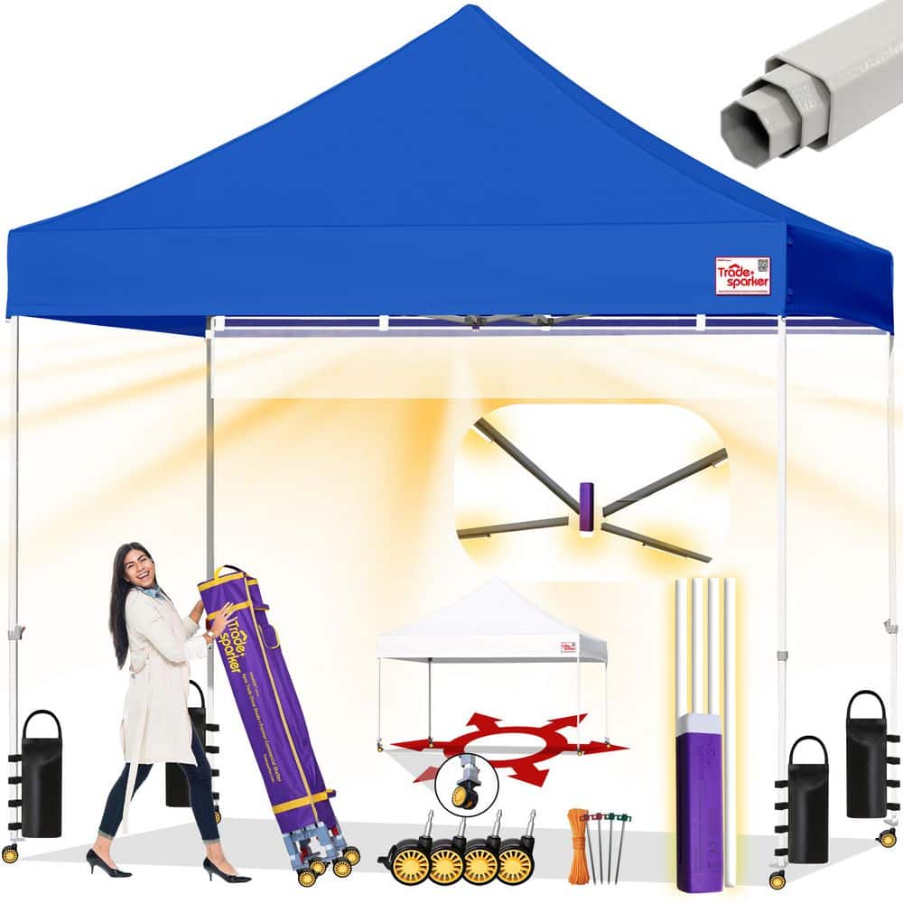 Tradesparker Commercial 8 ft. x 8 ft. Blue Pop Up Canopy Tent with Roller Bag STD 8nw RB - The ...