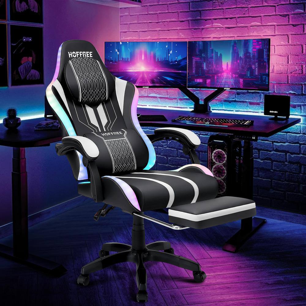 Hoffree Faux Leather Massage Ergonomic Gaming Chair Big and Tall Game ...