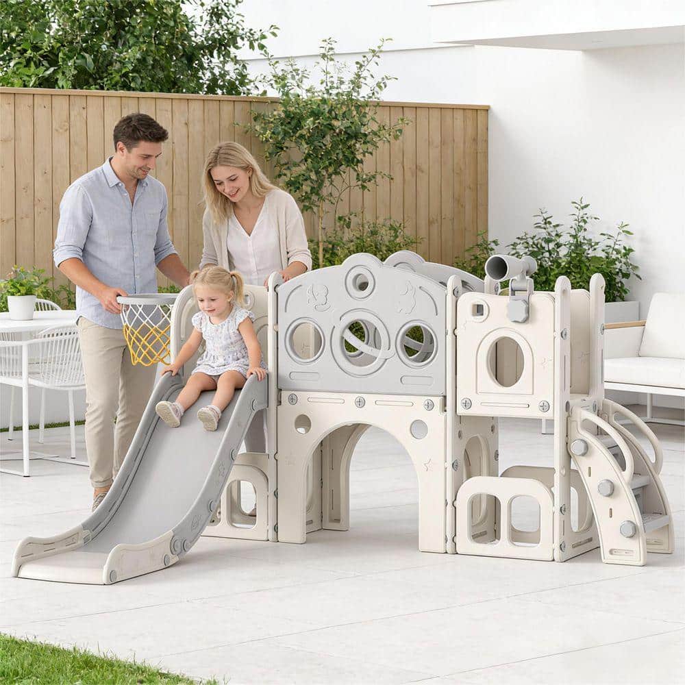 SEEUTEK Toddler Slide 6 ft. Gray Wave Slide Indoor Outdoor Slide with ...