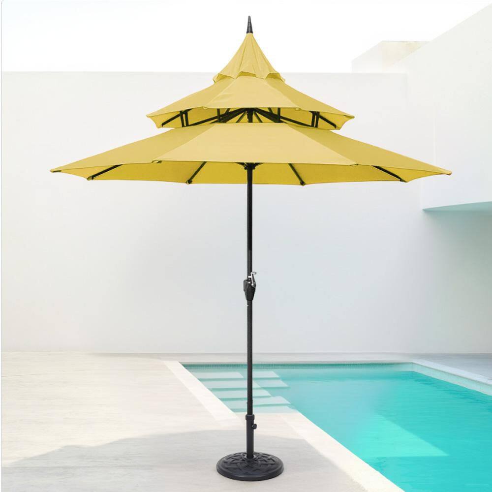 Maypex 9 ft.Pagoda Market Umbrella,3 Tier Patio Umbrella in Yellow ...