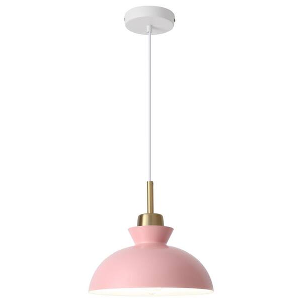 ADSENSTY 1-Light Simple Pink Single Dome Pendant Light with Metal Shade ...