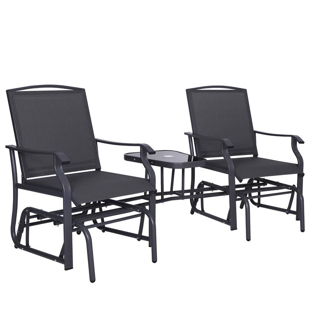 VEIKOUS Grey Double Glider Rocker Metal Outdoor Rocking Chair with ...