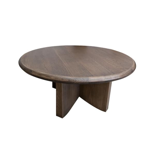 Benjara Loe 42 in. Walnut Brown Round Wood Coffee Table with Cross Legs ...