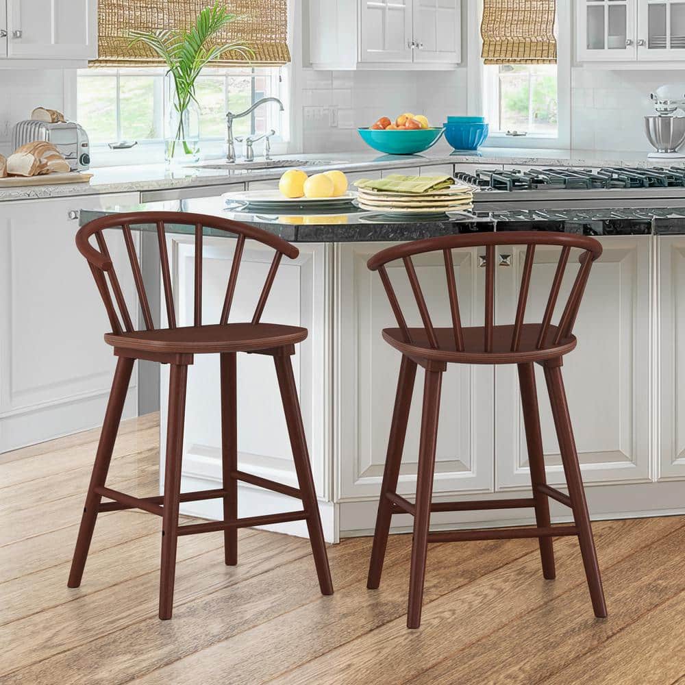 LUE BONA Winson Windsor 24 in. Walnut Solid Wood Bar Stool for Kitchen ...