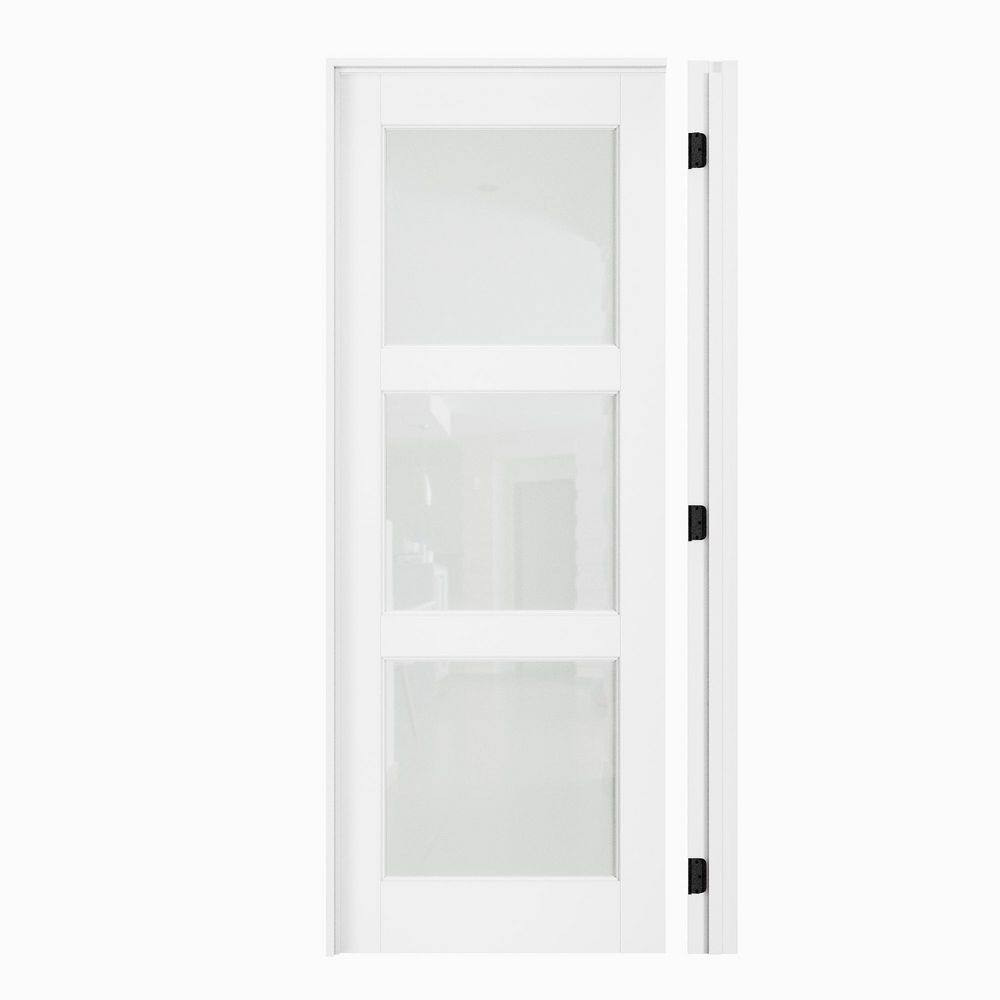 EH PUERTA 30 in. x 80 in. 3-Lite Frosted Glass Right Hand White Solid ...
