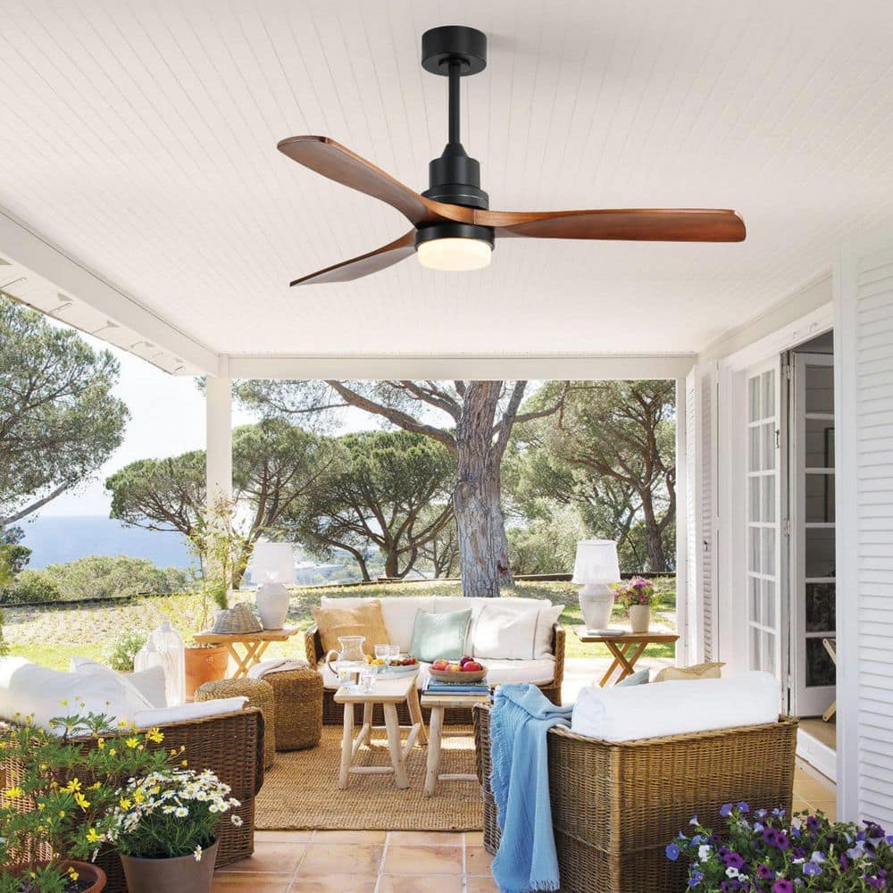 Gloweer 52 in. Brown Ceiling Fan Light With 6 Speed Downrod Mount ...