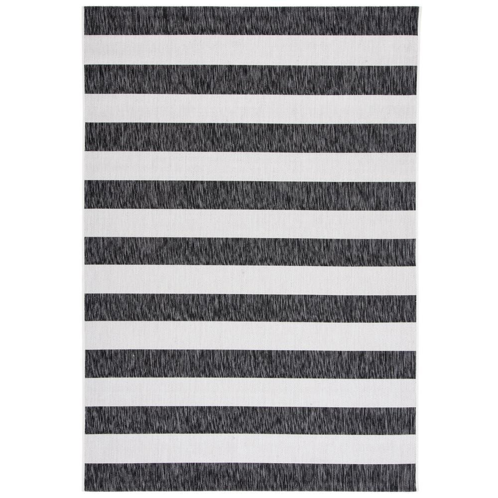 SAFAVIEH Courtyard Ivory/Black 9 ft. x 12 ft. Striped Indoor/Outdoor ...