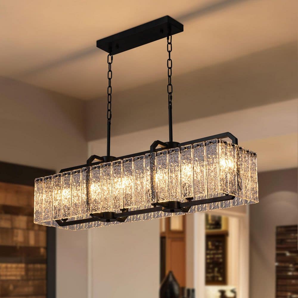WDETR 40 in. Modern Dimmable 6-Light Rectangle Black Crystal Chandelier ...