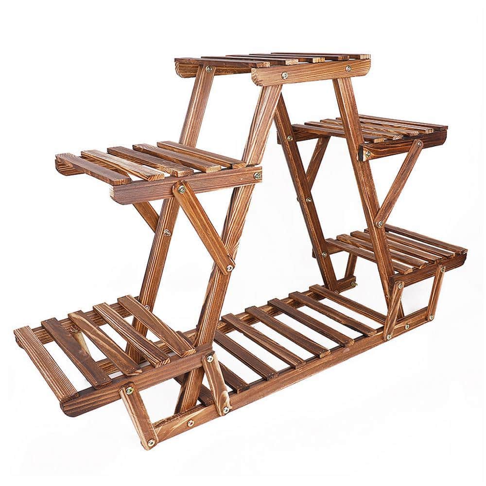AESOME 4-Tier Triangular Plant Stand 23 in., Wood Shelf Rack 6 Potted ...