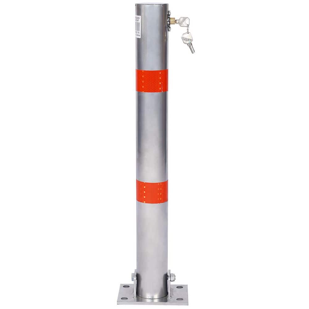 cadeninc 27.6 in. H Round Gray Steel Parking Bollard Posts with Lock ...