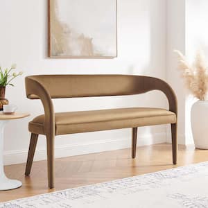 MODWAY Pinnacle in Tan 55 in. Bedroom Bench Faux Leather Accent Bench ...