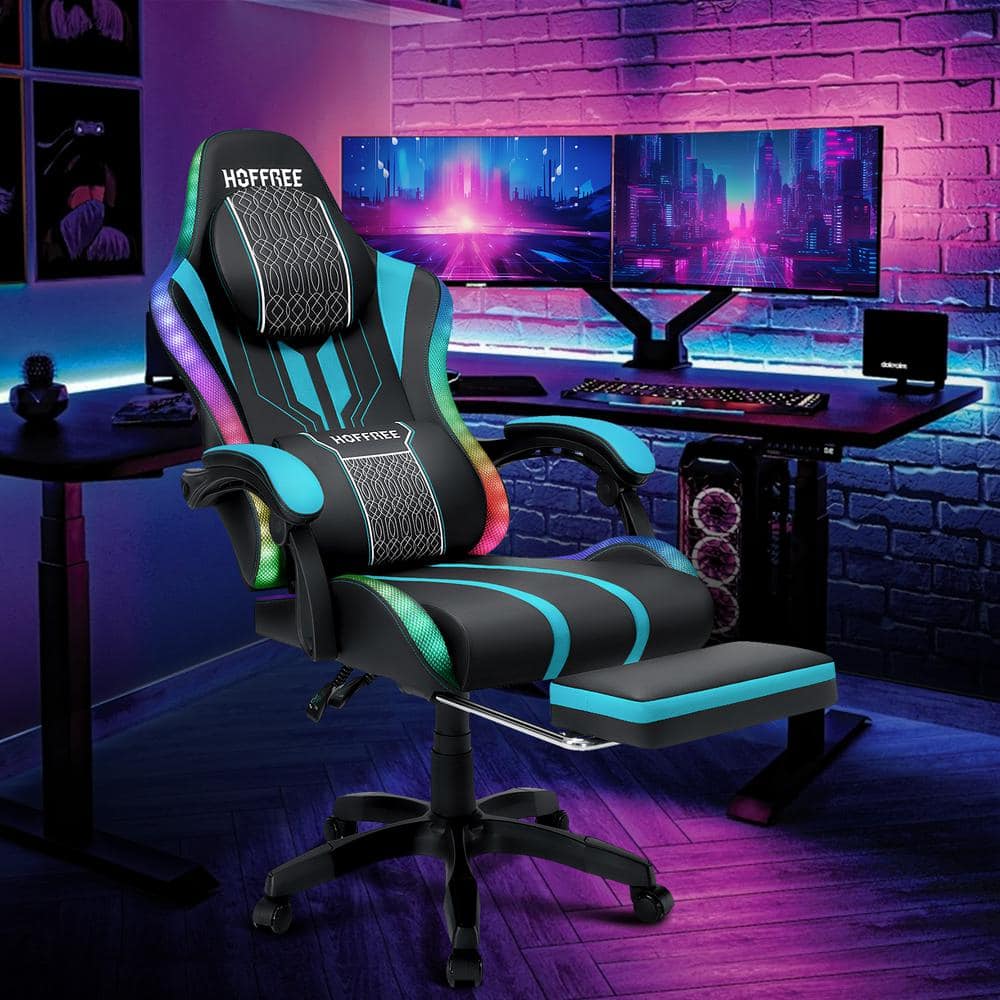 Hoffree Faux Leather Massage Ergonomic Gaming Chair Big and Tall Game ...