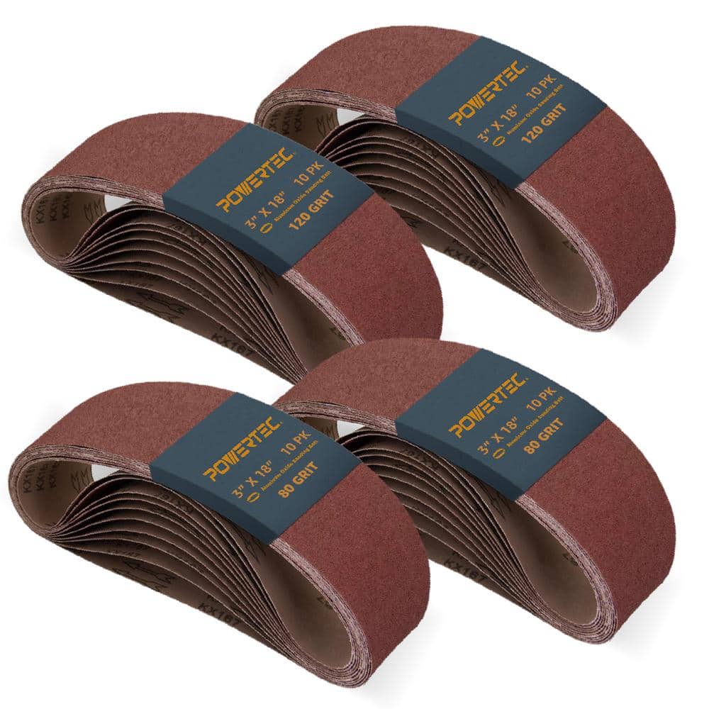 ‎POWERTEC 3 in. x 18 in. Sanding Belts Assortment, 20 Each of 80/120 ...
