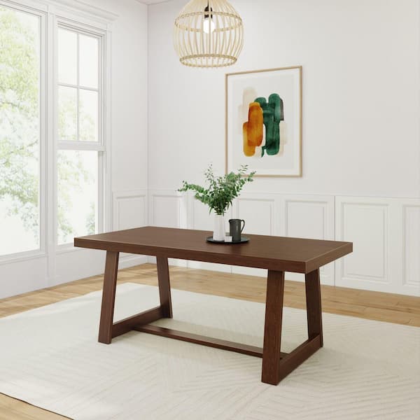 PLANK+BEAM Classic Rectangle Walnut Wirebrush Wood 72 in. Trestle Dining Table Seats 6 ...