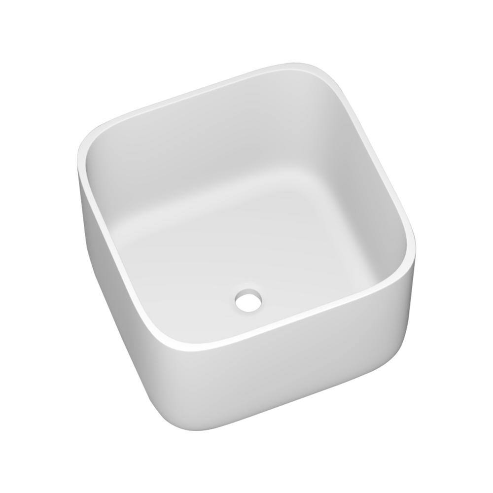 WELLFOR 16 in. Square Solid Surface Bathroom Sink in White VG107-405 ...